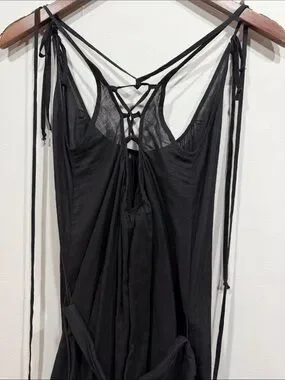 Dresses | Black Sheer Maxi Dress With Laceup Back | Poshmark